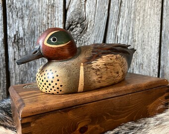 Tom Taber Vintage Ducks Unlimited Wooden Box With Wooden Carved Mallard ...