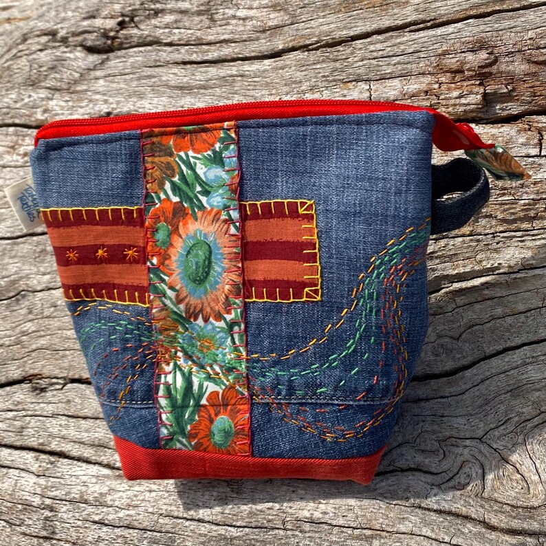 Handmade Denim Wash Bag: Upcycled Boro Sashiko Embroidered Purse - Etsy