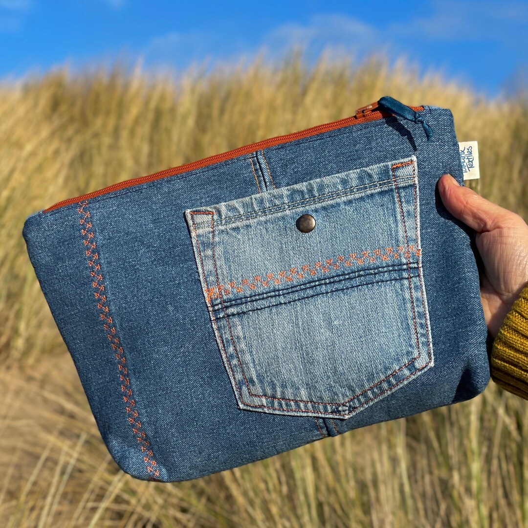Upcycled Denim Wash Bag: Embroidered Boro-sashiko Style - Etsy