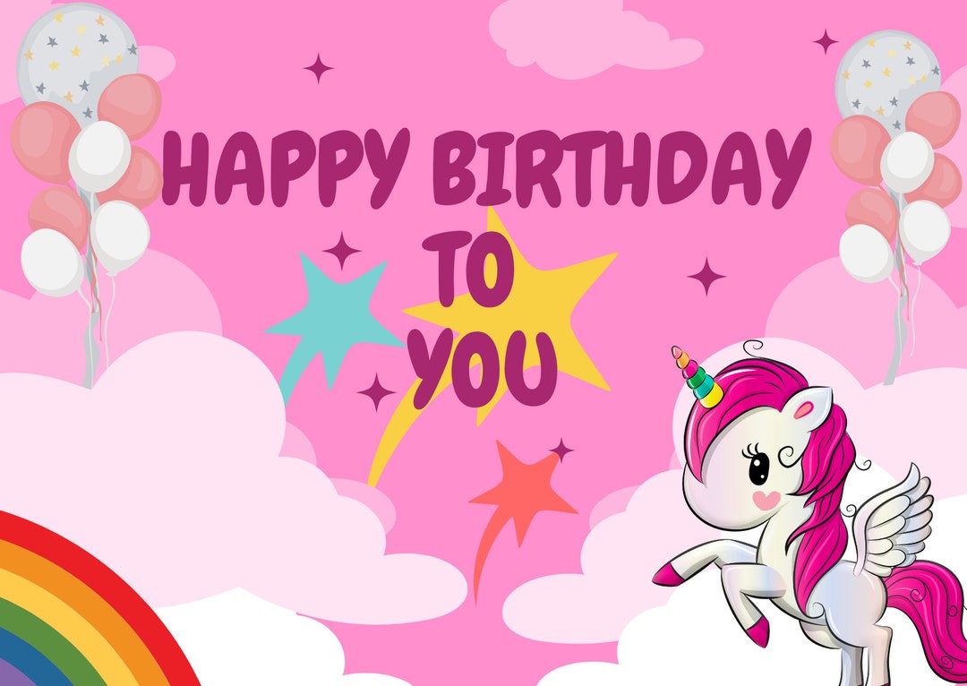 Printable Digital Birthday Unicorn Greeting Card for Girls | Instant ...
