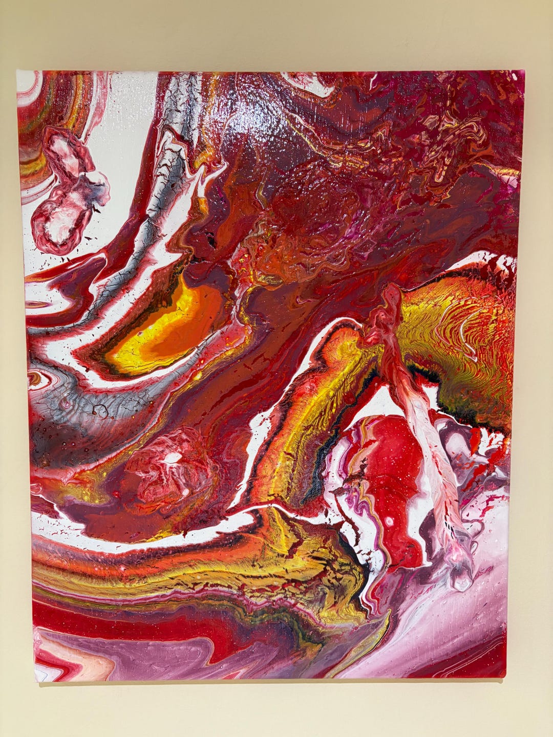 Red Jammy Riot Splash 1 - Original Painting, Acrylic Paint Pour. 51 X ...
