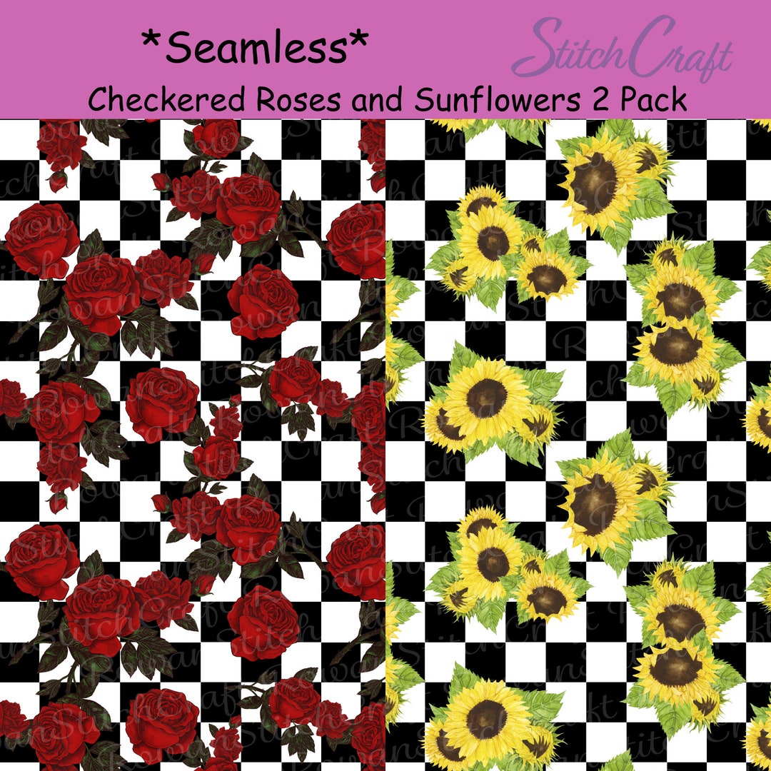 Checkered Roses, Checkered Sunflowers Seamless Design, 2 Pack - PNG ...
