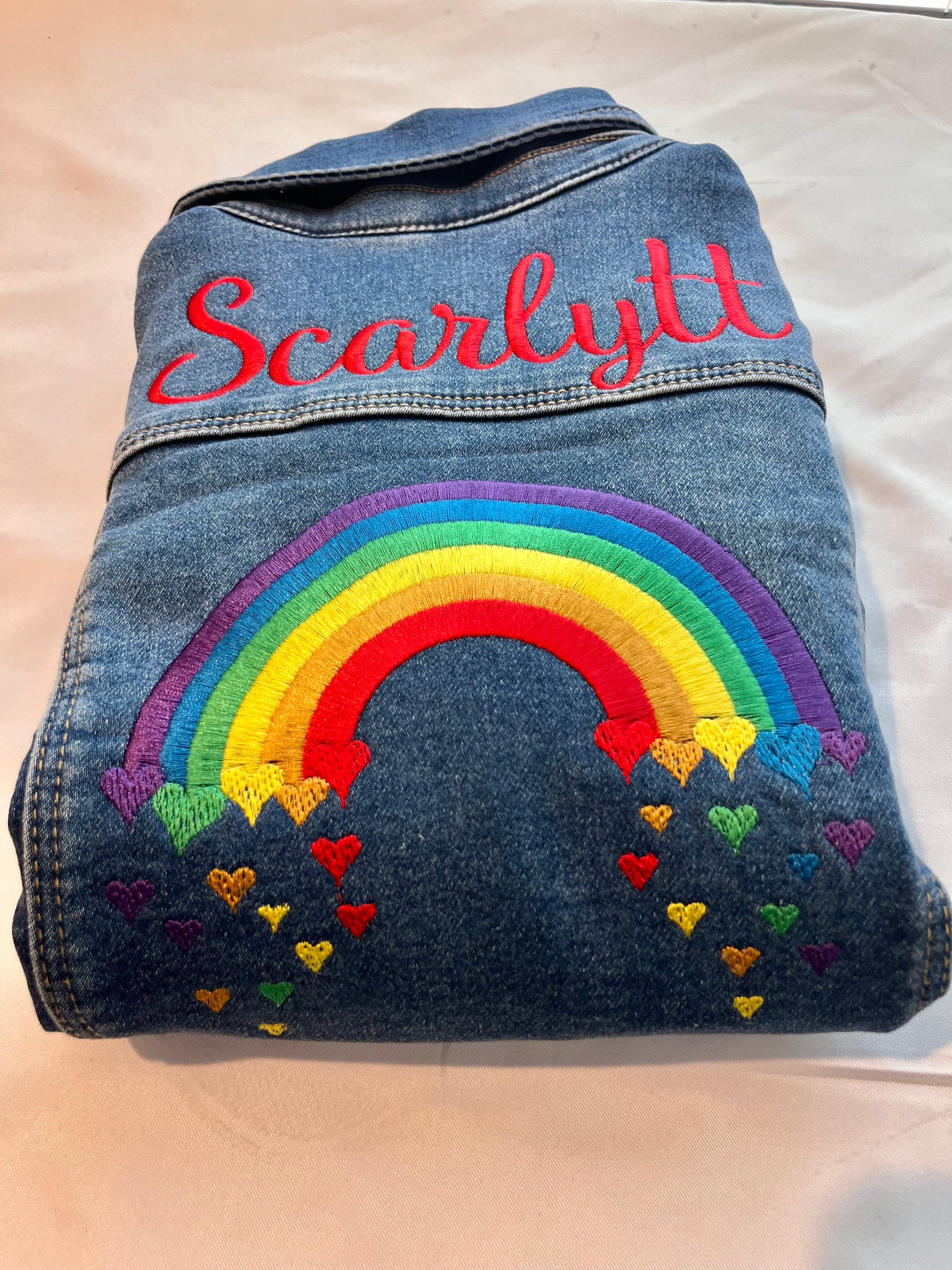 Personalized Embroidered Rainbow Denim Jacket for Girls - Etsy