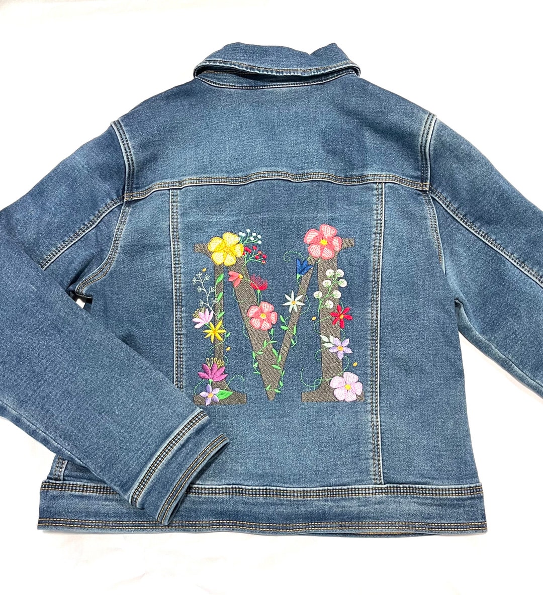 Adult Personalized Denim Jacket, Monogram Denim Jacket, Floral Letter ...