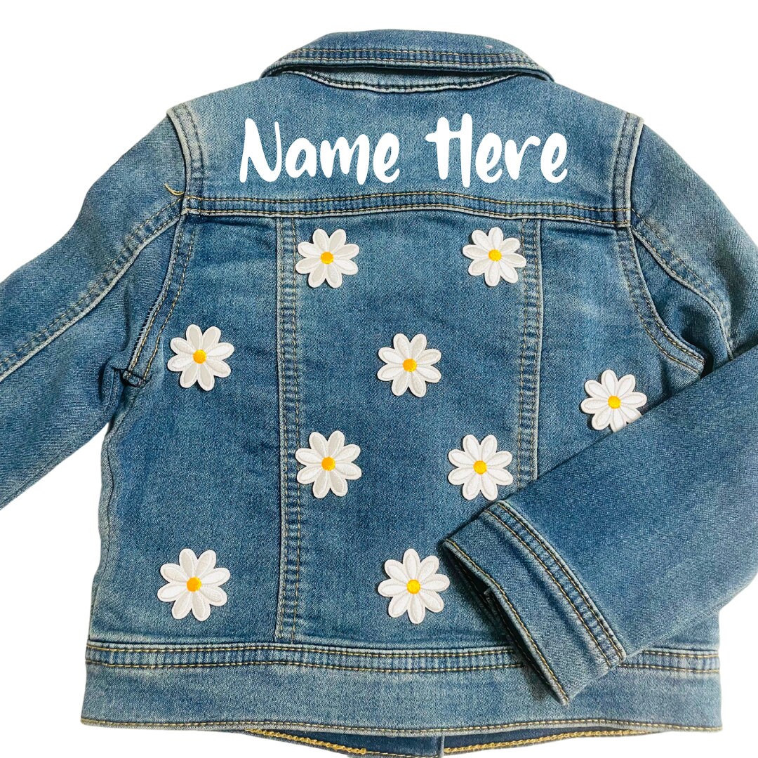 Denim Jacket for Kids With Flowers Daisies, Personalized Denim Jacket ...