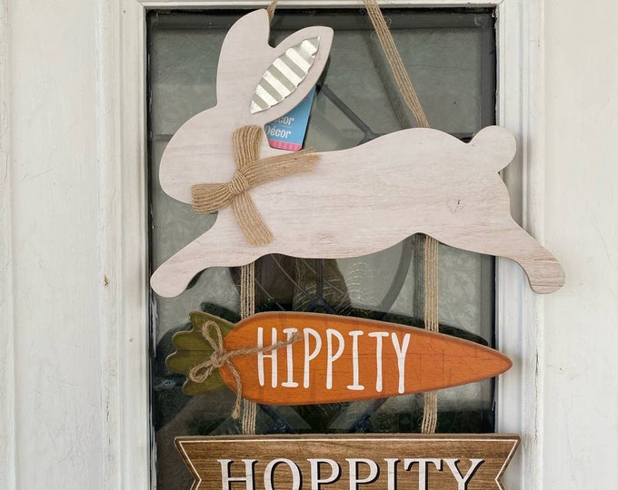 Hippity Hoppity Bunny Rabbit Sign, Carrot Hanging Wall Art, Spring Door ...