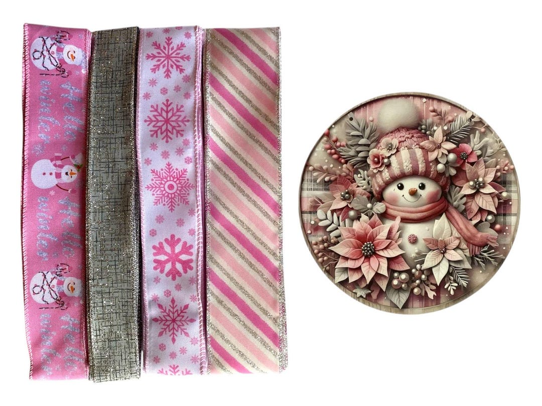 Blush Pink Snowman Wreath Kit | Winter Sign & Ribbon Craft Bundle ...
