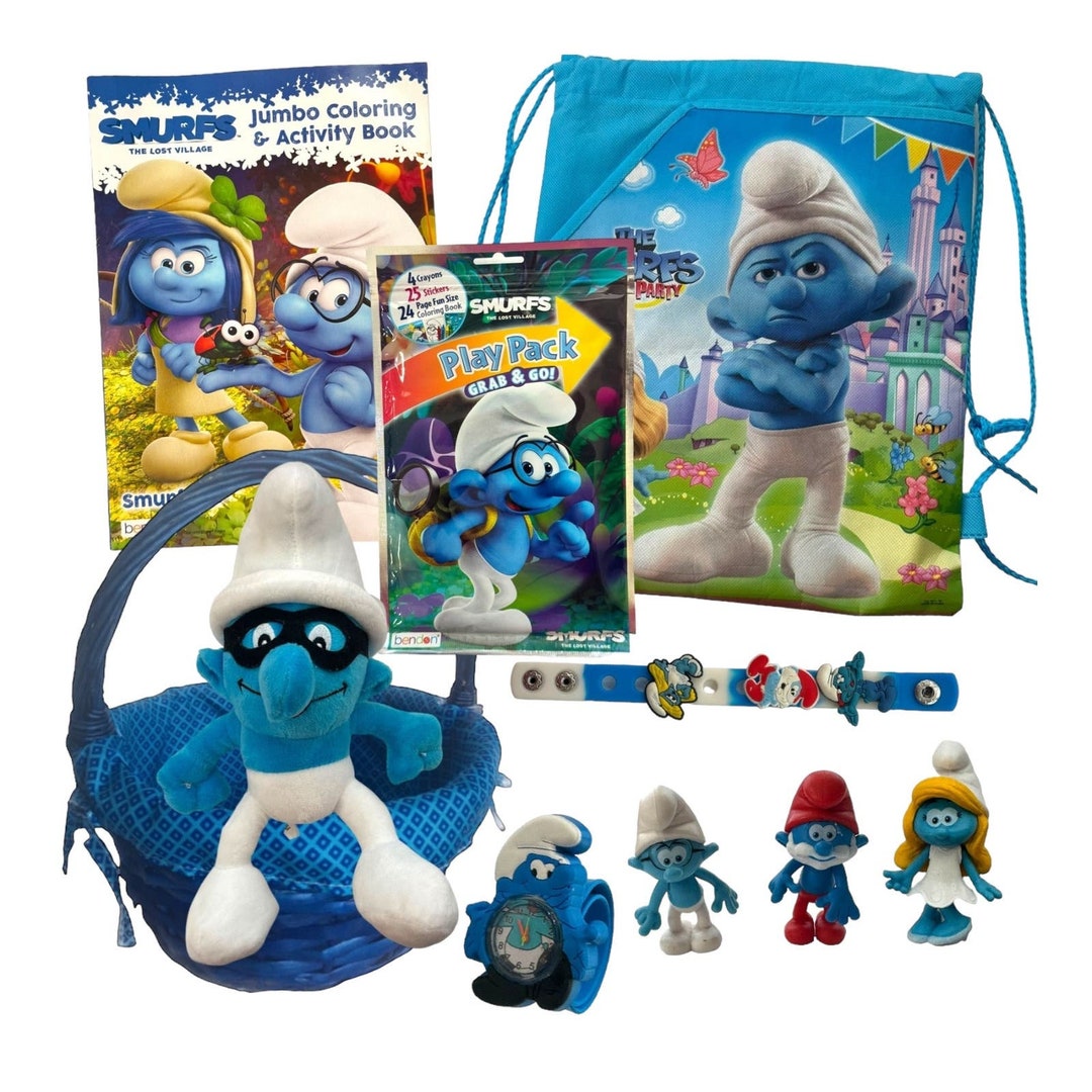 Smurfs Gift Basket, Plush Brainy Smurf, Watch, Smurfette Figurines ...