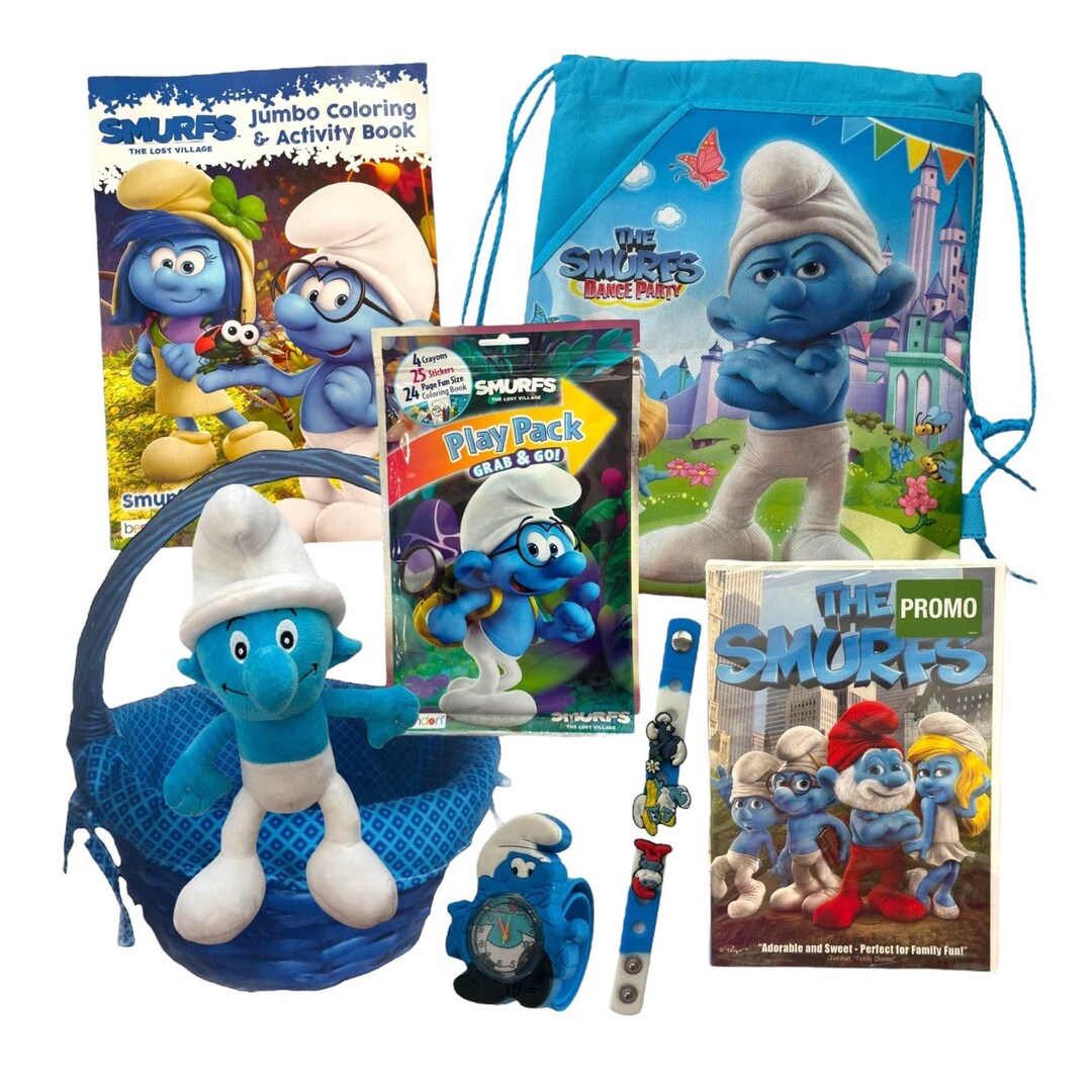 Smurfs Gift Basket – Kids Smurf Theme Bundle With Plush Toy, Coloring ...