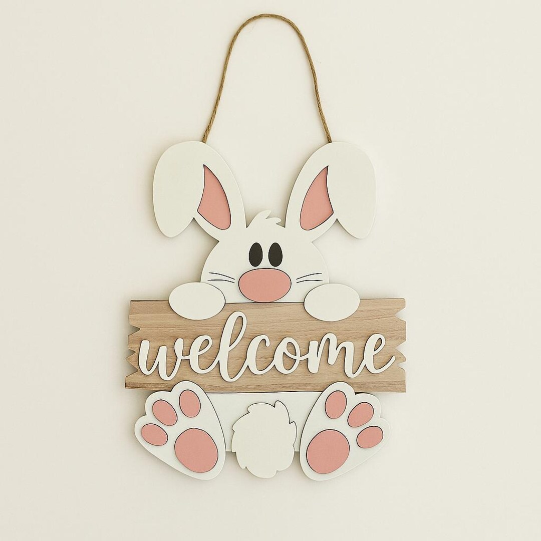 Easter Bunny Welcome Sign | Spring Door Hanger | Wooden Bunny Sign for ...