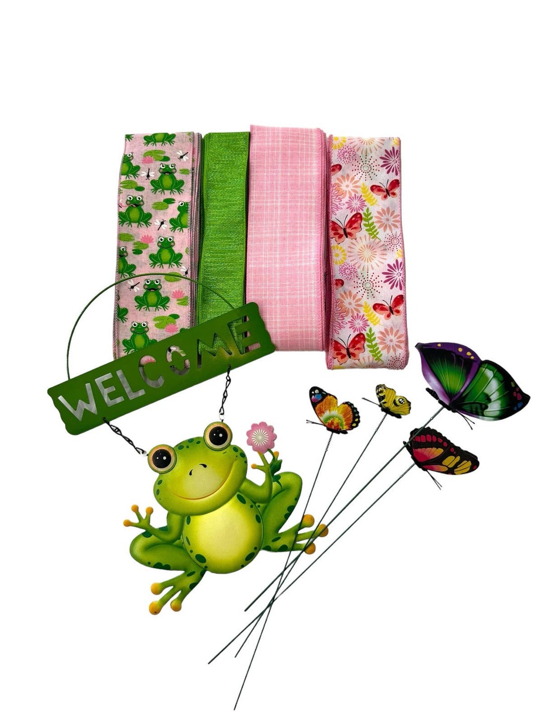 Welcome Frog Sign & Ribbon Bundle Set, DIY Summer Wreath Supply Kit - Etsy
