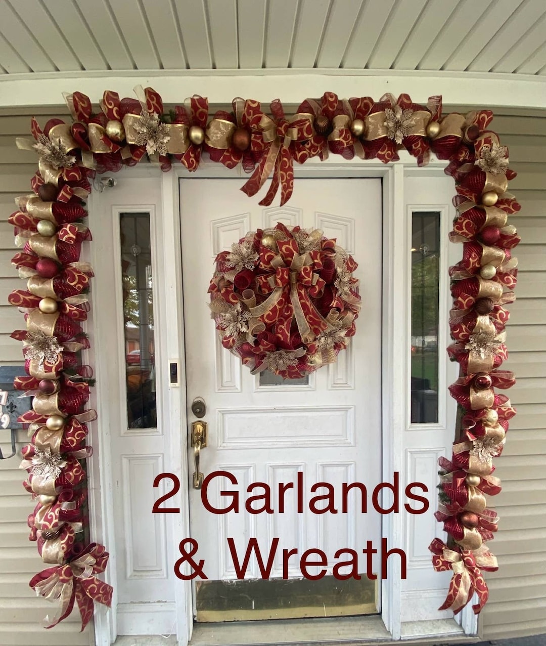 Burgundy Red & Gold Christmas Home Decor Collection Wreath, Garland ...