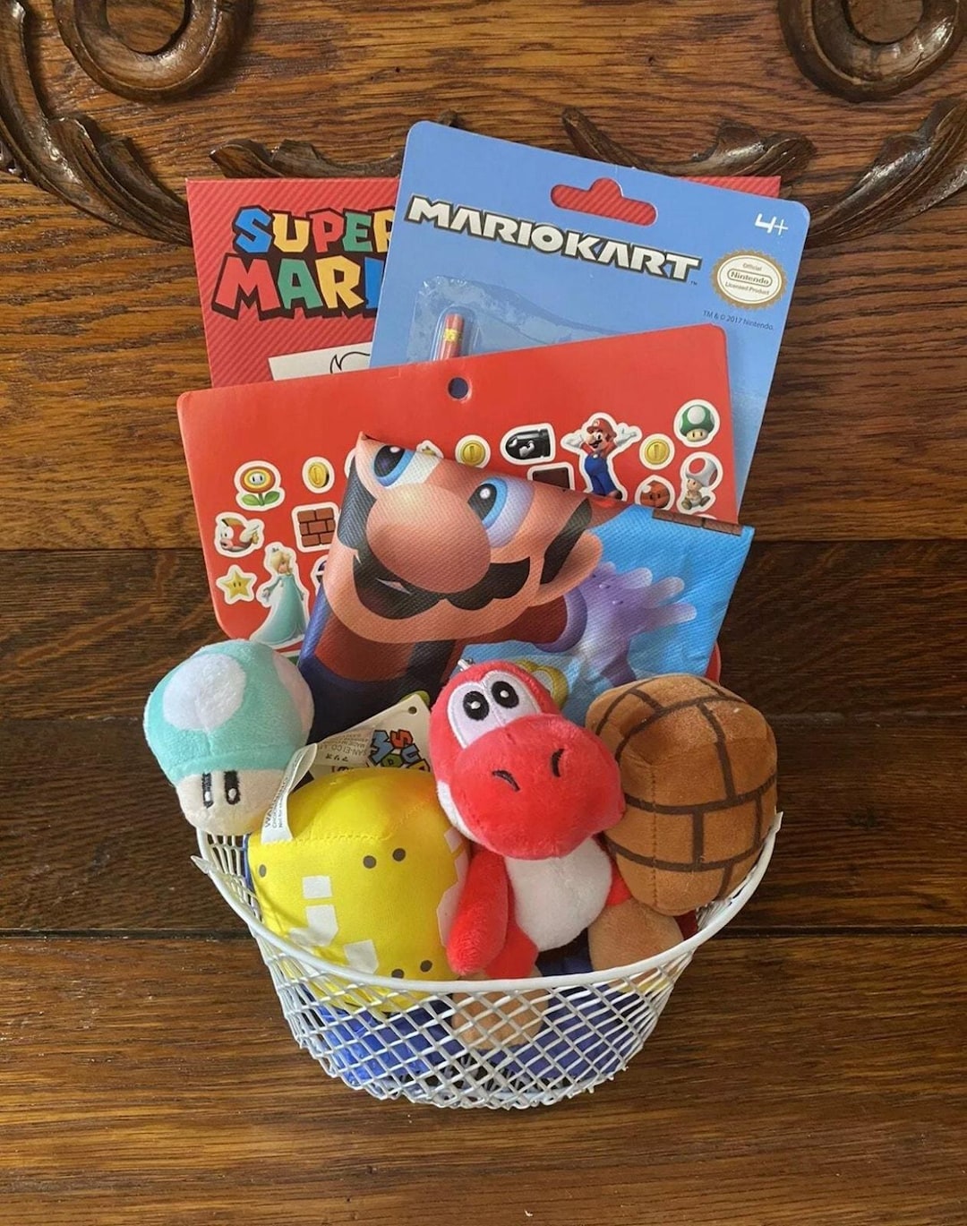 Super Mario Gift Basket for Kids | Plush Toys, Coloring Set, Stickers ...