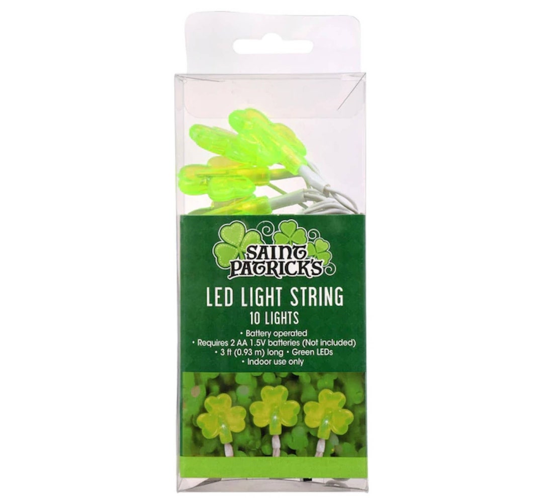 Shamrock Lights, 3’ St Patrick’s Day Green Shamrock 10 LED String ...