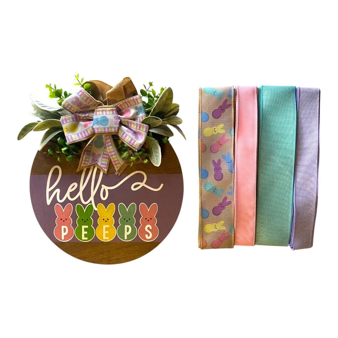 Hello Peeps Easter Wreath Kit, Bunny Door Sign, Pastel Spring Decor ...