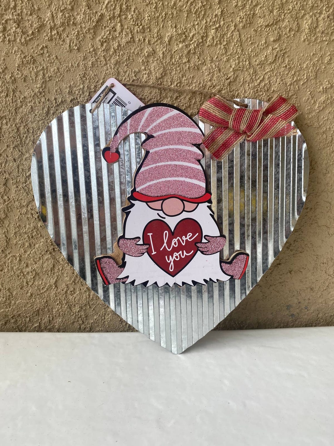10” Heart Sign, Galvanized Metal Heart Wreath Sign, Gnome Sign ...
