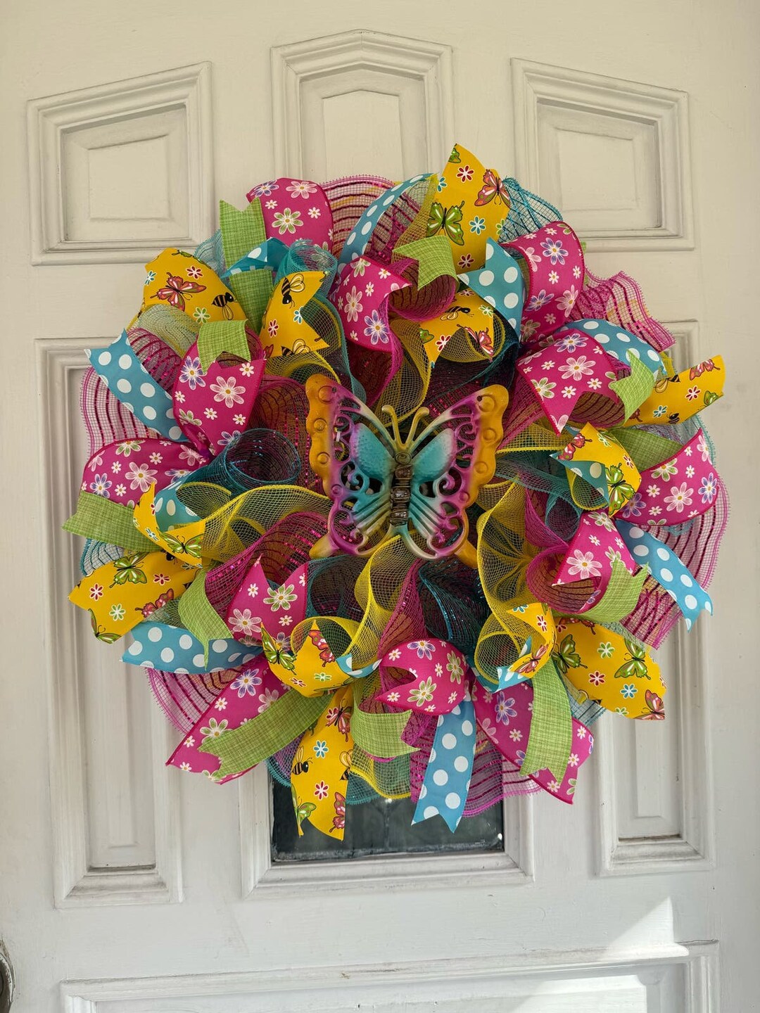 Butterfly Deco Mesh Ribbon Spring & Summer Wreath Front Door Hanger ...