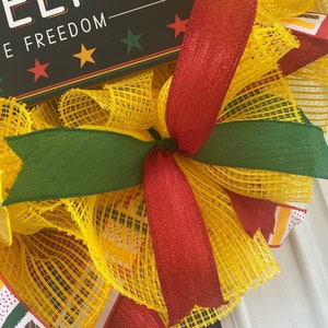 Juneteenth Deco Mesh Ribbon Wreath Red Yellow Green Celebrate Freedom ...