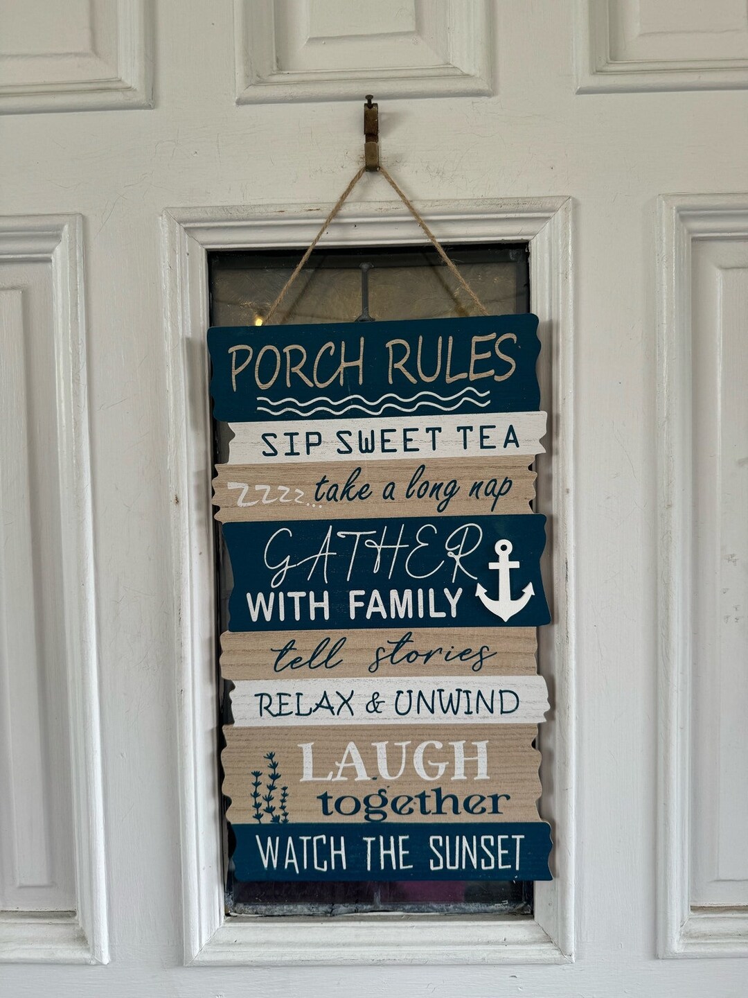 Porch Rules Front Door Wreath Sign Hanger, Beach House Decor, Wall Art ...