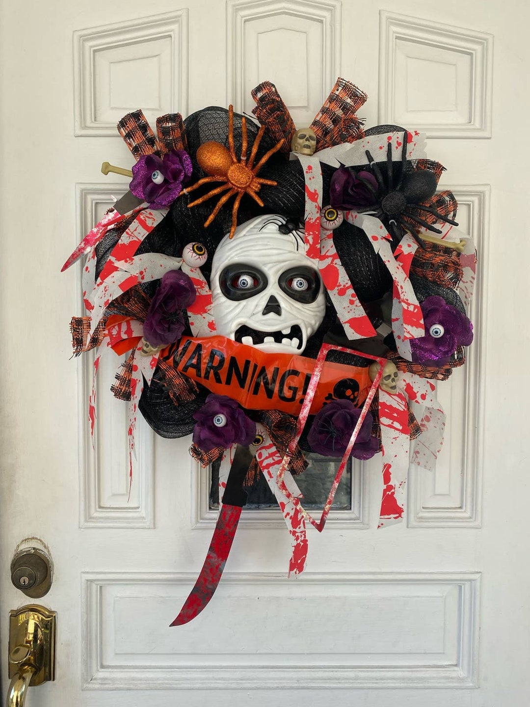 Scary Gory Horror Mask Halloween Wreath Deco Mesh Ribbon Front Door ...