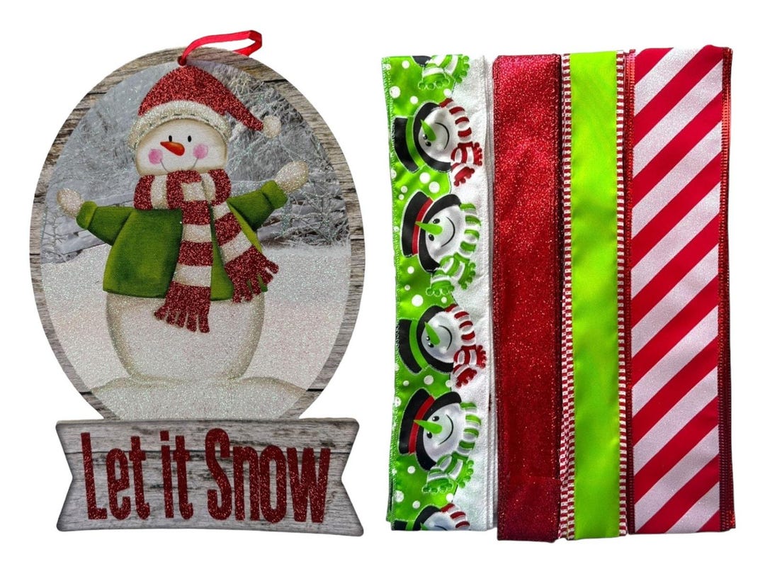 Let It Snow Snowman Wreath Kit Snowman Sign & Festive Holiday Ribbon ...