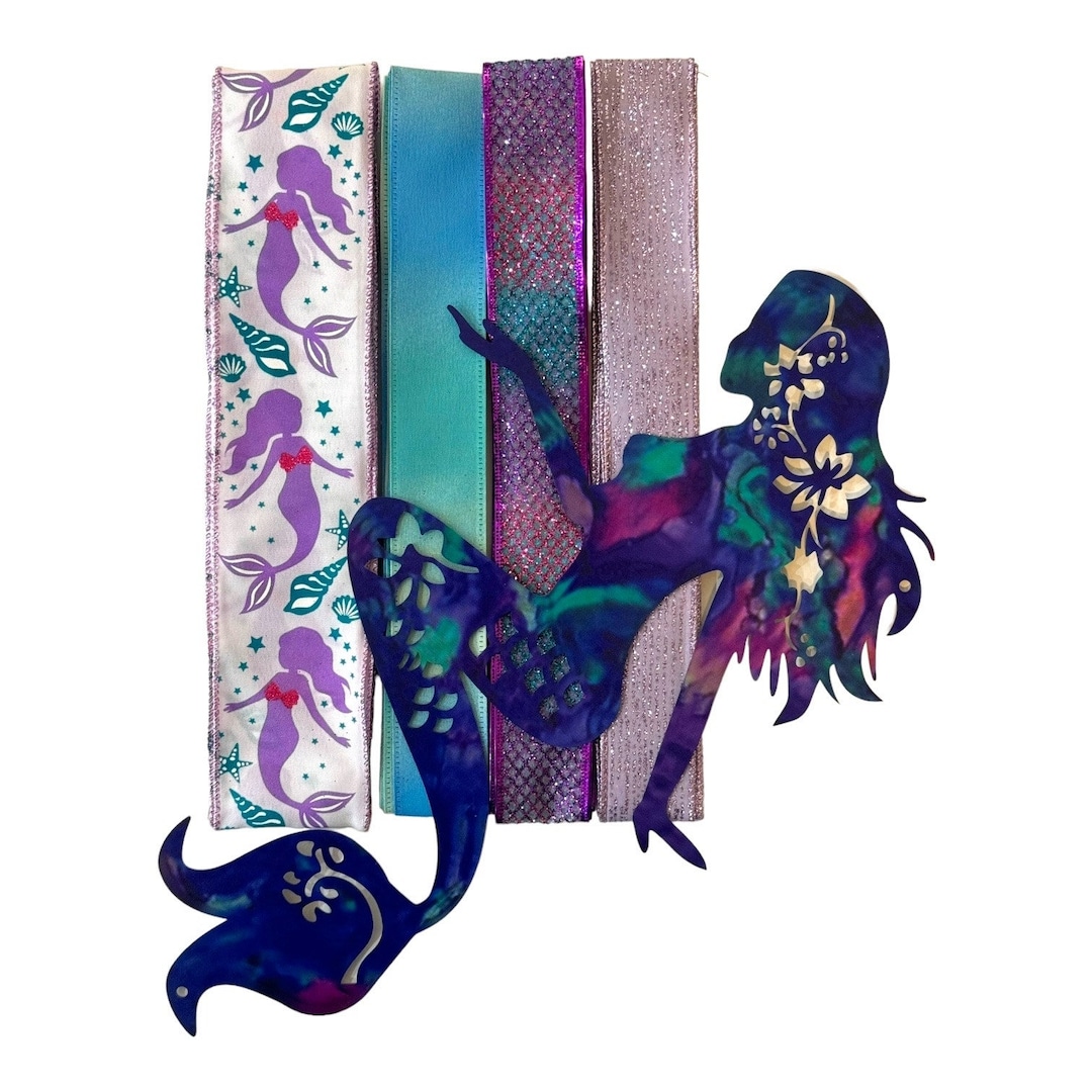 Mermaid Wreath Kit Sign and Ribbon Bundle, Coastal Mermaid Decor ...