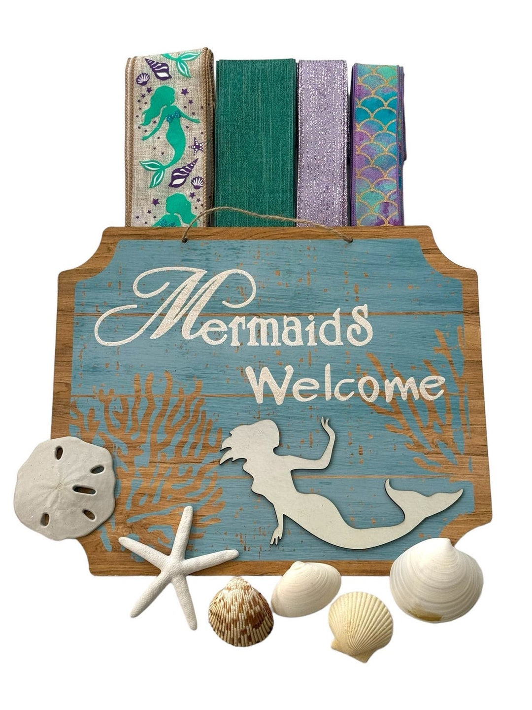 Mermaids Welcome Beach House Sign, Sand Dollar, Starfish, Seashells ...