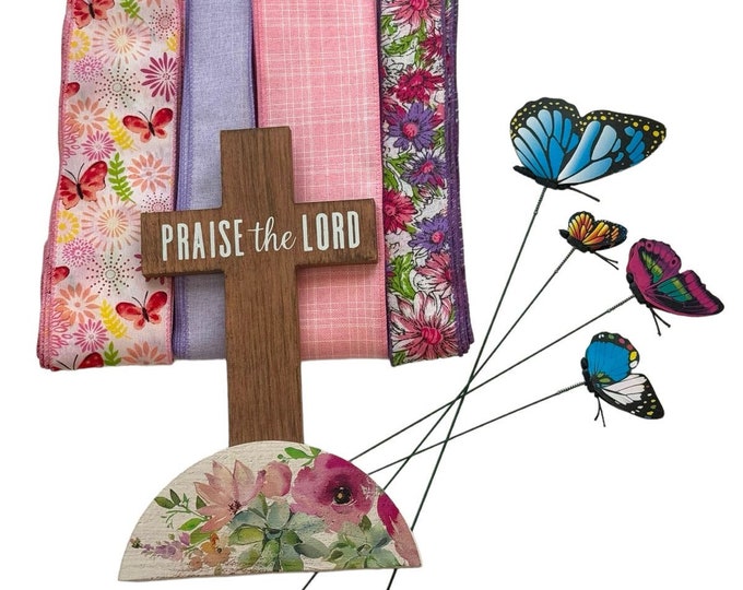 Praise the Lord Cross Floral Sign & Ribbon Bundle Set, DIY Spring ...