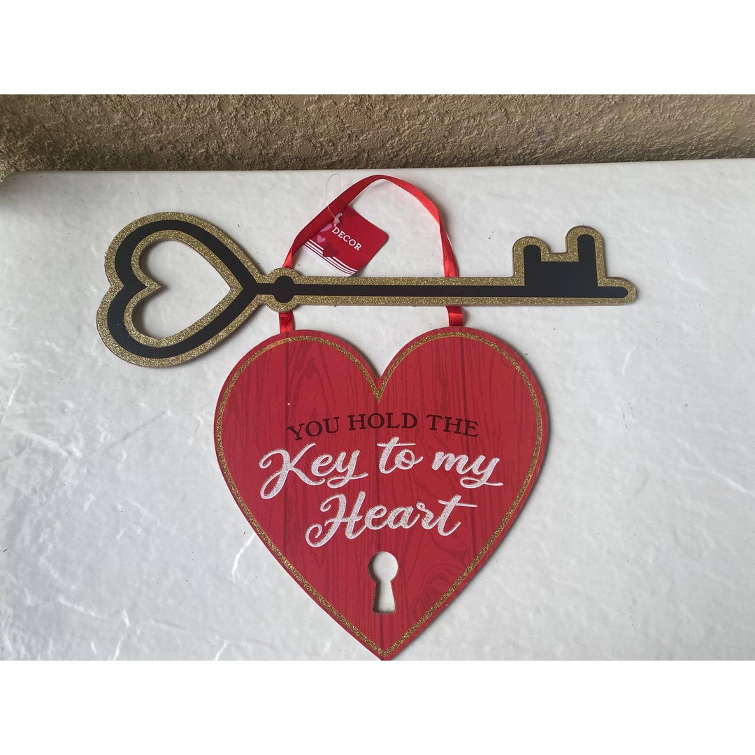Hanging Wood Heart Sign, You Hold the Key to My Heart” Sign, Valentines ...