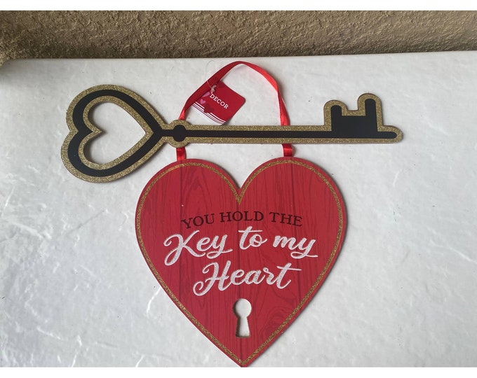Hanging Wood Heart Sign, You Hold the Key to My Heart Sign, Valentines ...