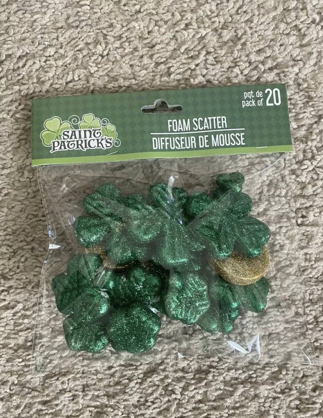 Shamrock & Gold Coin Filler, 20 Pieces Saint Patricks Day Foam Glitter ...