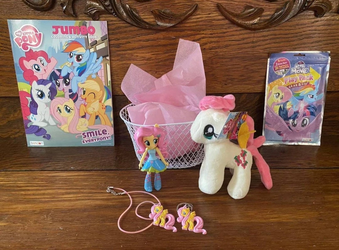 MY Little Pony Easter Basket Set Plush Fluttershy Doll Figure Books ...