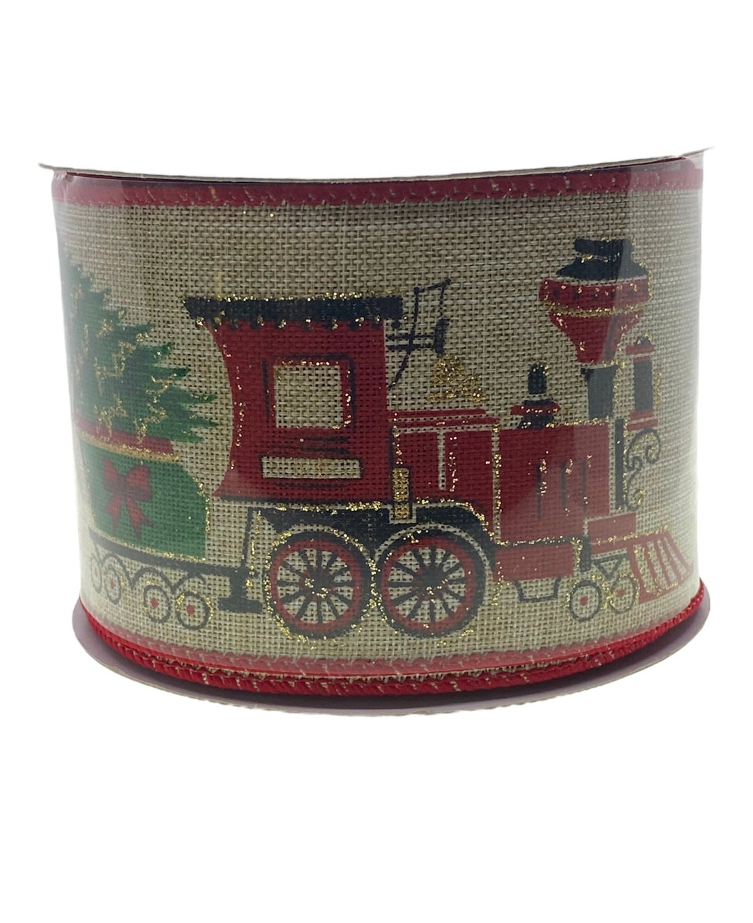 2.5” Linen Canvas Ribbon, Christmas Train Ribbon, Christmas Ribbon ...