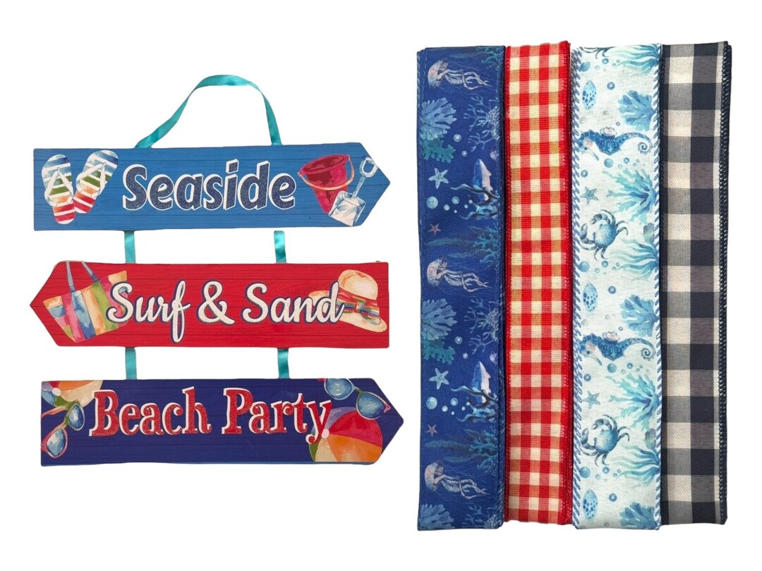 Surf Sand Seaside Beach Party Sign & Ribbon Bundle Set, DIY Coastal ...
