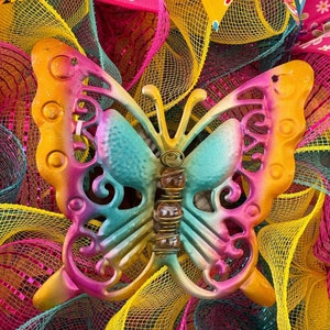 Butterfly Deco Mesh Ribbon Spring & Summer Wreath Front Door Hanger ...