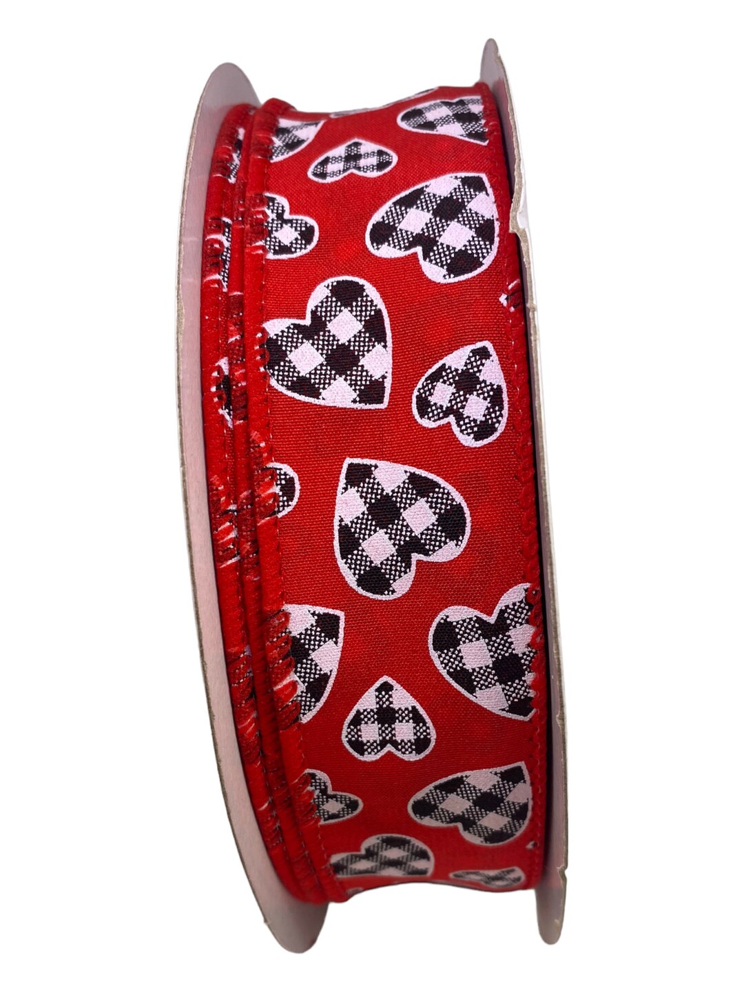 1.5 Wired Red White Buffalo Check Heart Tobbon, Valentines Day Ribbon ...