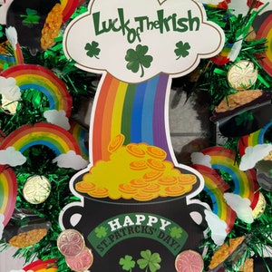 Luck of the Irish Rainbow Pot of Gold Saint Patricks Day Tinsel Wreath ...
