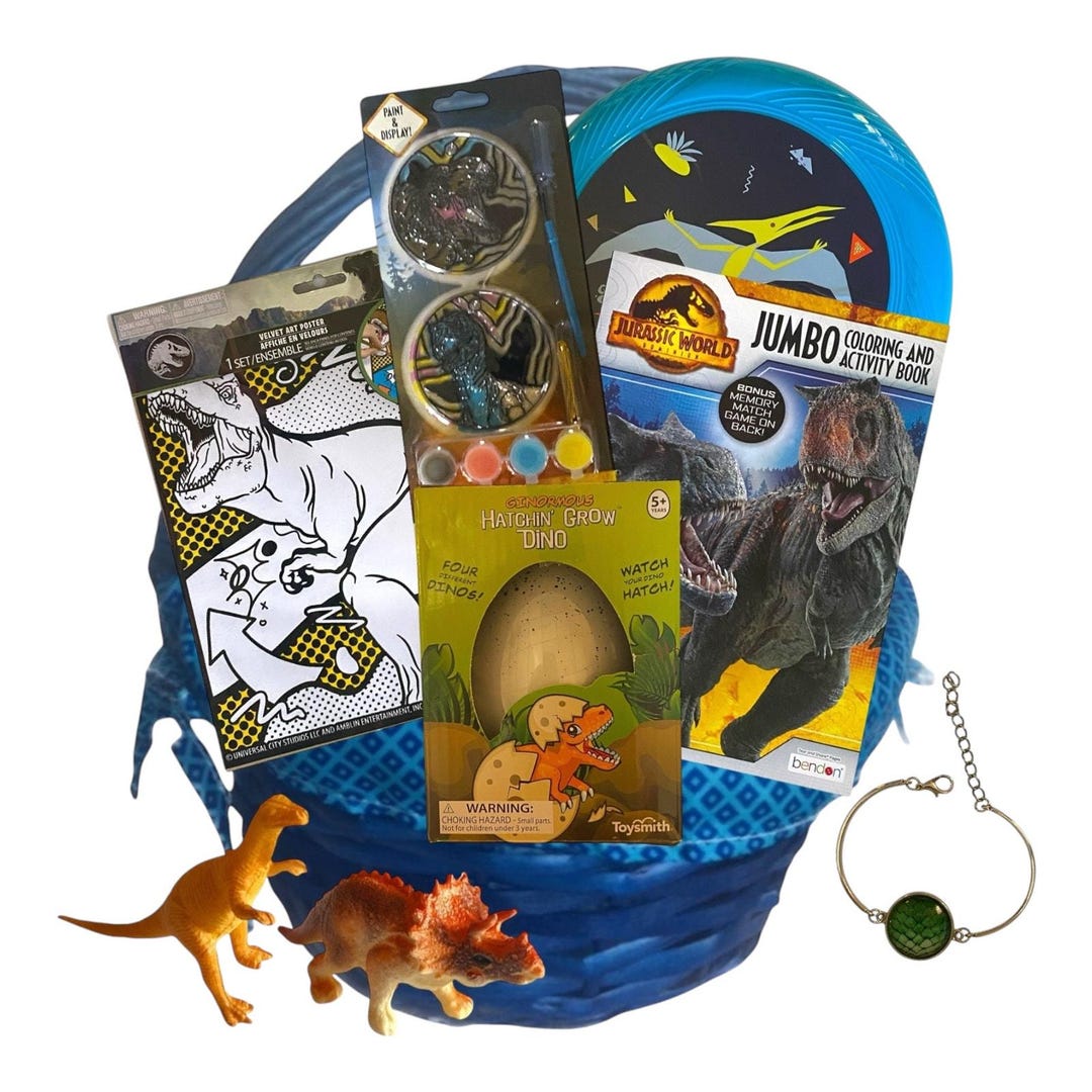 Dinosaur Gift Basket for Kids – Jurassic Book, Paint Kit, Grow Egg ...