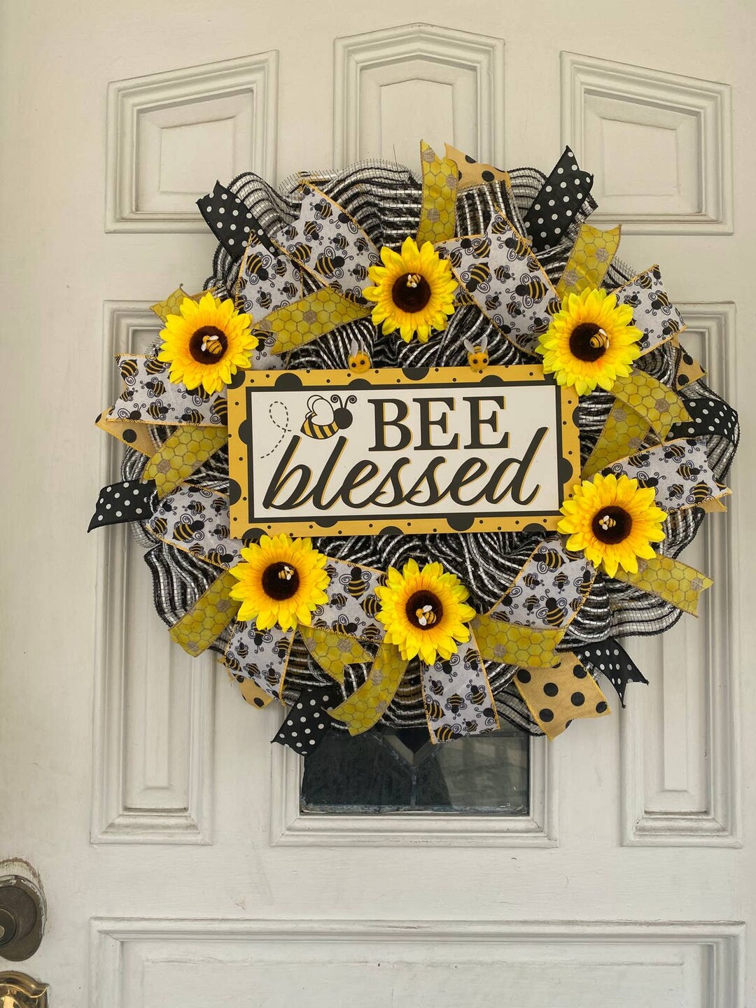 Bee Blessed Wreath Handmade Sunflower and Bee-themed Door Decor Spring ...