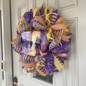 Jesus Wreath, He is Risen Ribbon Wreath, Religious Easter Wreath ...