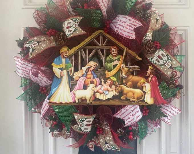 Jesus is the Reason for the Season Nativity Scene Deco Mesh Christmas ...