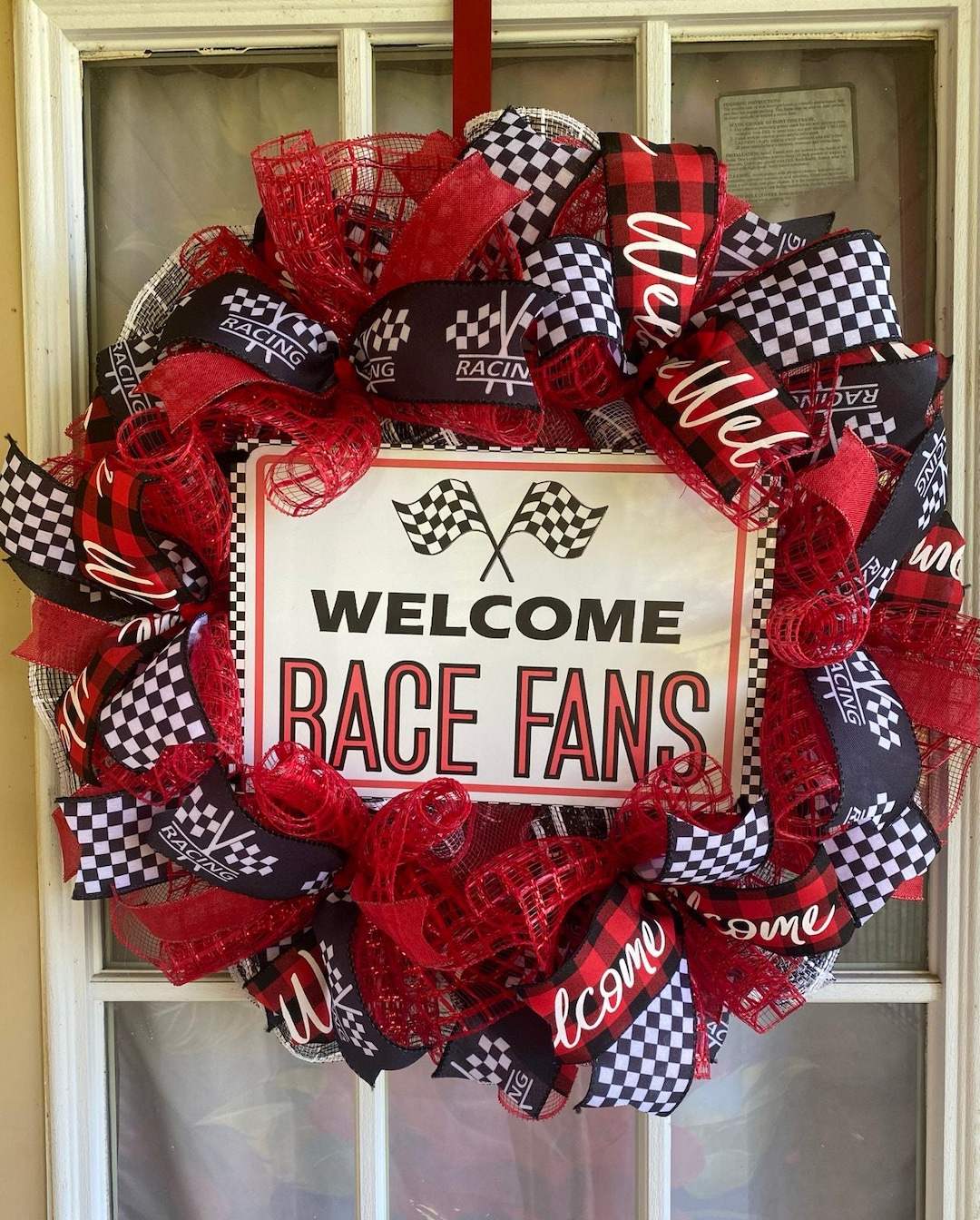 Welcome Race Fans Wreath | Racing Front Door Decor | NASCAR Party ...