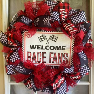 Welcome Race Fans Wreath | Racing Front Door Decor | NASCAR Party ...