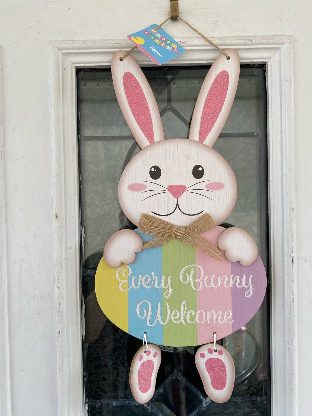 Every Bunny Welcome Easter Bunny Rabbit Hanging Sign, Spring Wall Art ...