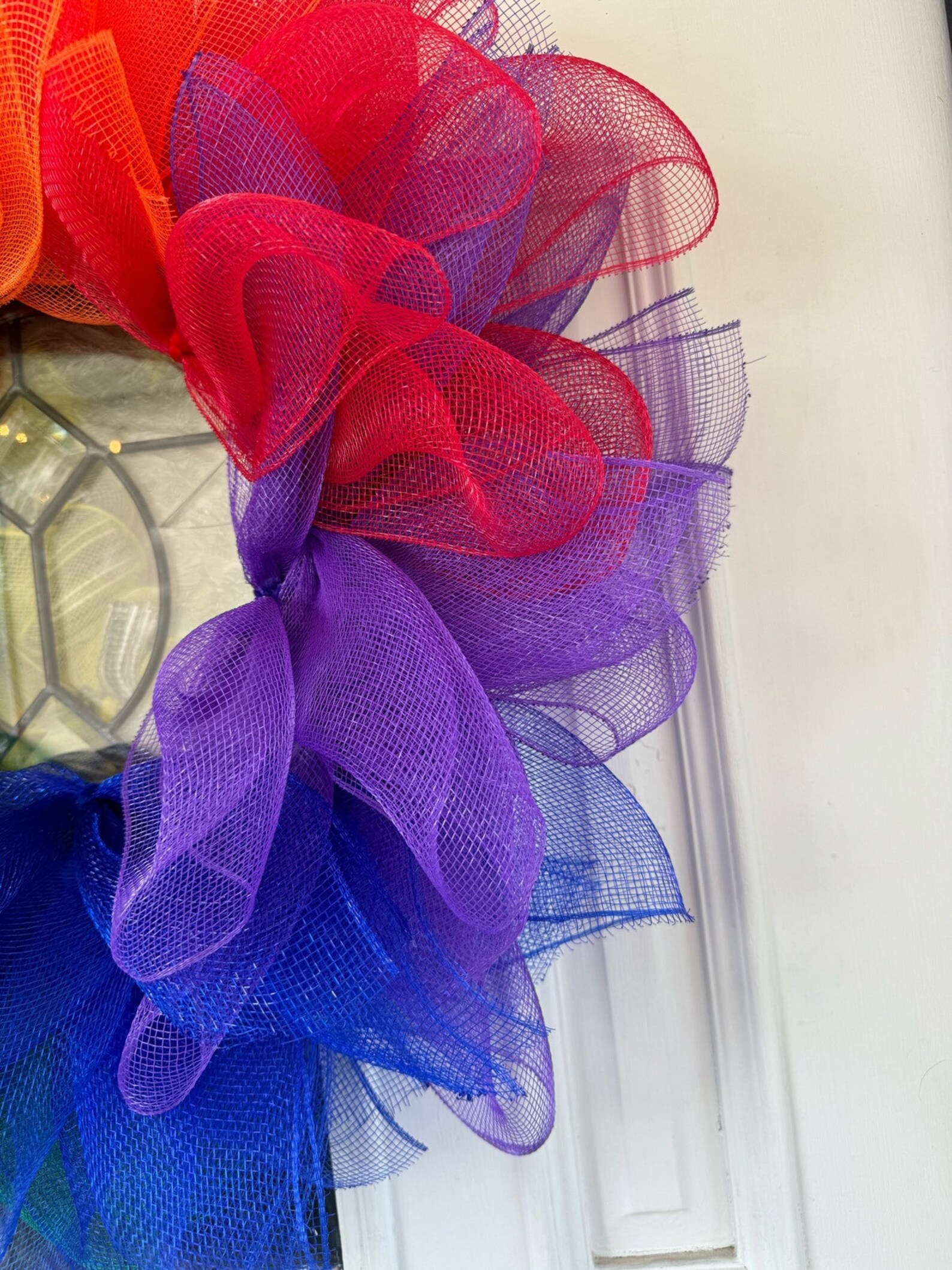 Rainbow Flower LGBTQ Pride Month Mesh Ribbon Wreath Front Door Hanger ...