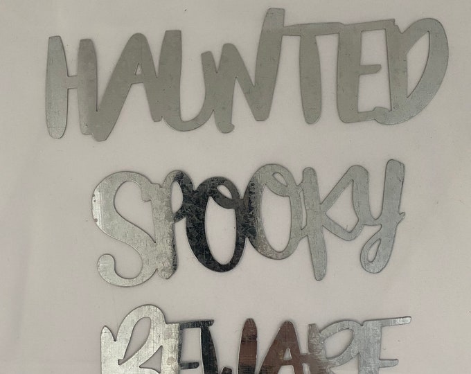 3 PCS Metal Haunted Spooky Beware Sentiment Word Script Sign, Farmhouse ...