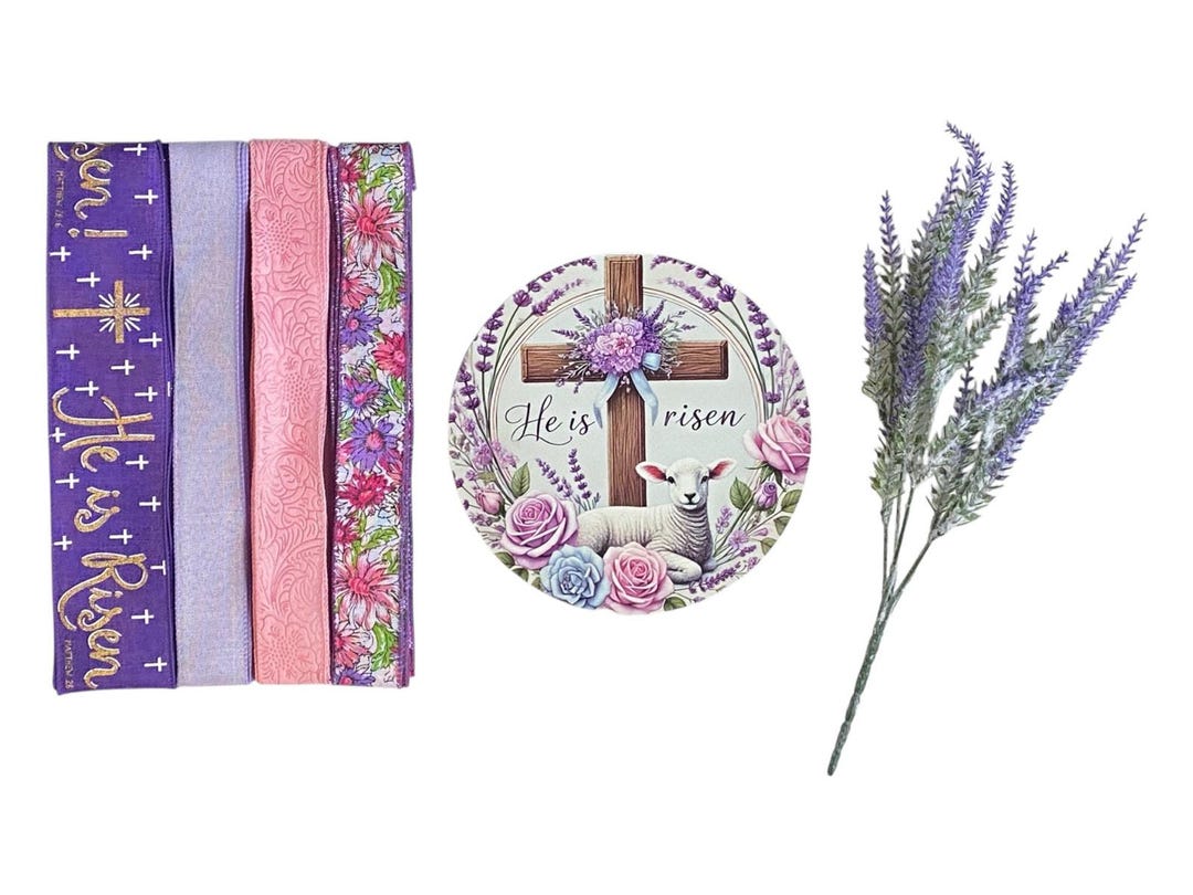 He is Risen Wreath Kit | Christian DIY Easter Decor Set | Lamb & Cross ...