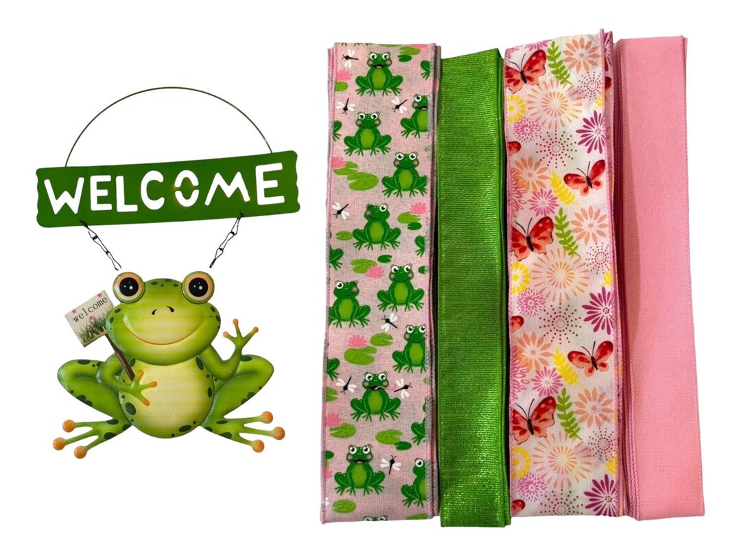 Welcome Frog Sign & Ribbon Bundle Set, DIY Wreath Making Supply Kit Box ...