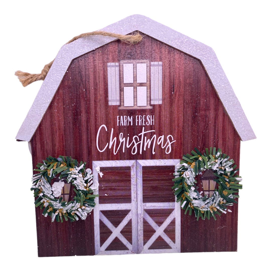 Wood Farm Fresh Christmas Barn Sign Wall Art Wreath Attachment Country ...