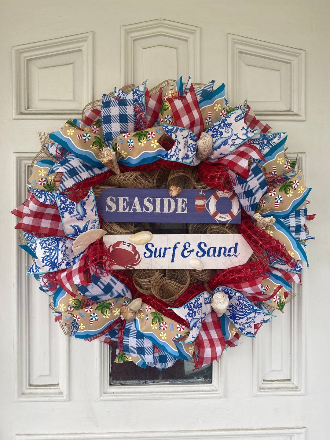 Coastal Summer Deco Mesh Wreath, Surf Sand & Seaside Wreath, Ocean ...